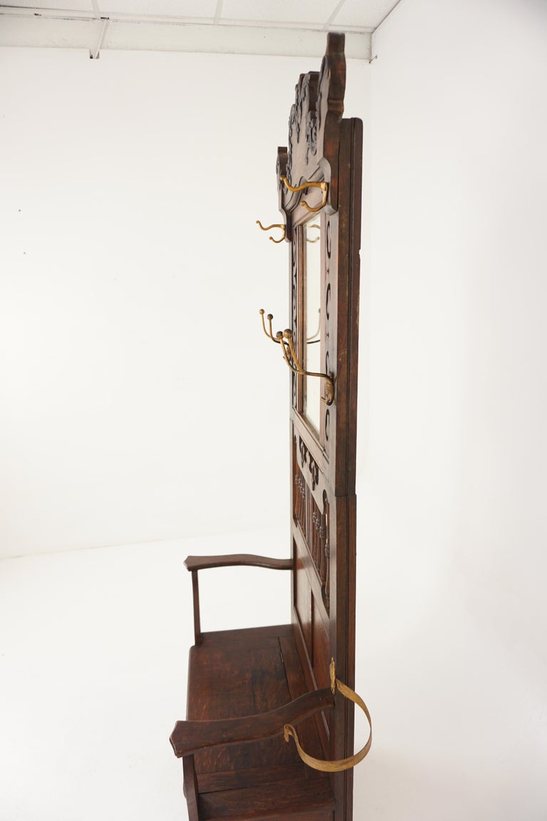 American Antique Oak Hall Stand, Hall Tree, Storage Bench, American ...
