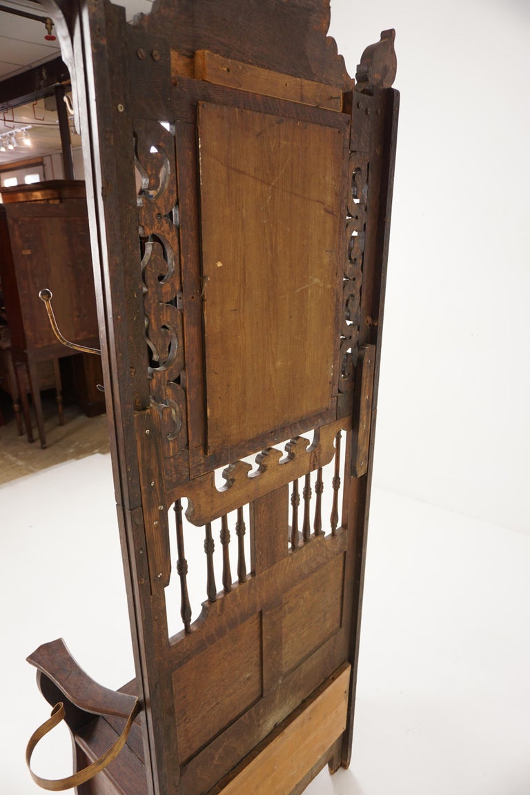 American Antique Oak Hall Stand, Hall Tree, Storage Bench, American ...