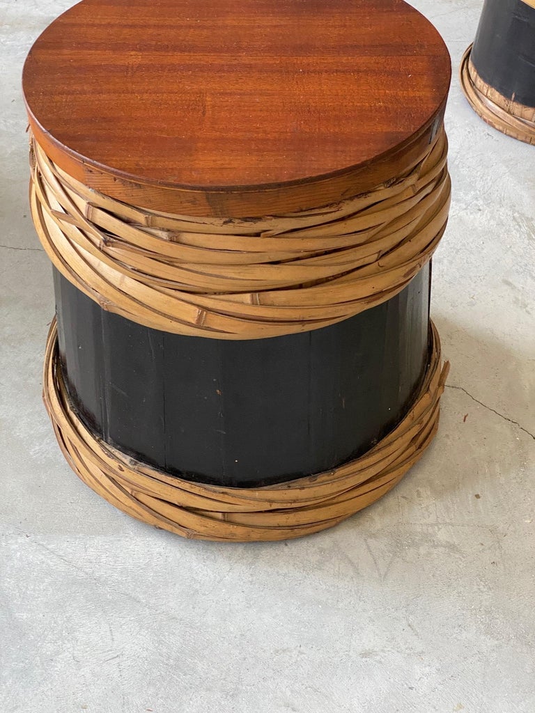 American Architect, Stools, Black-Painted Wood, Teak, Bamboo, 1950s ...