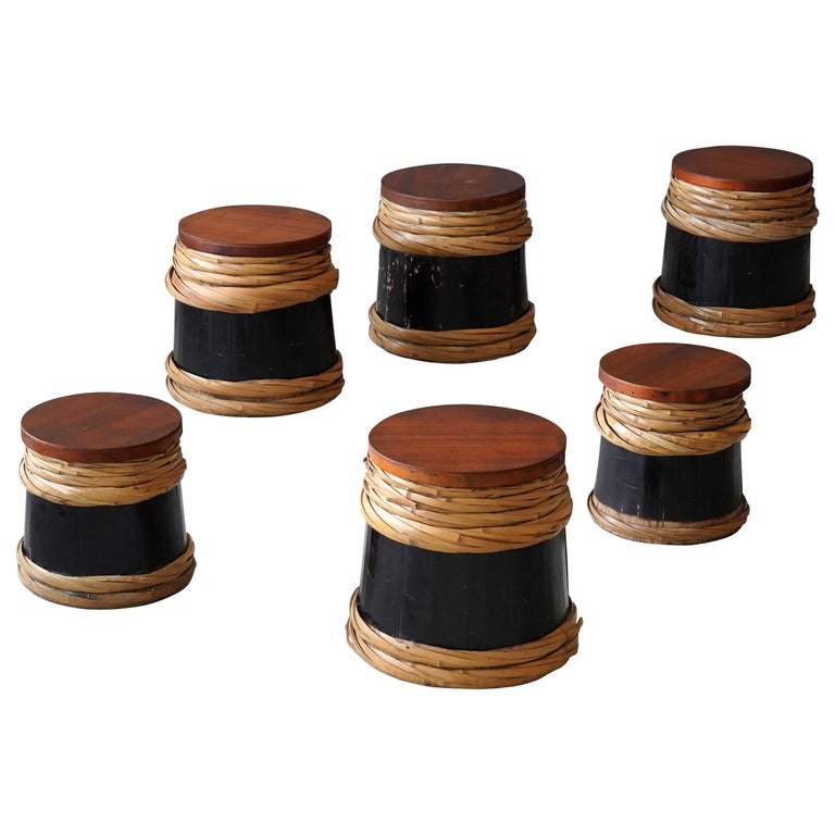 American Architect, Stools, Black-Painted Wood, Teak, Bamboo, 1950s ...