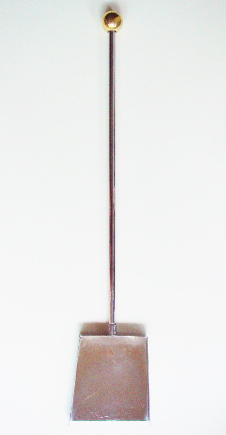 American Art Deco Chrome and Brass Three-Piece Fireside Tool Set at 1stDibs