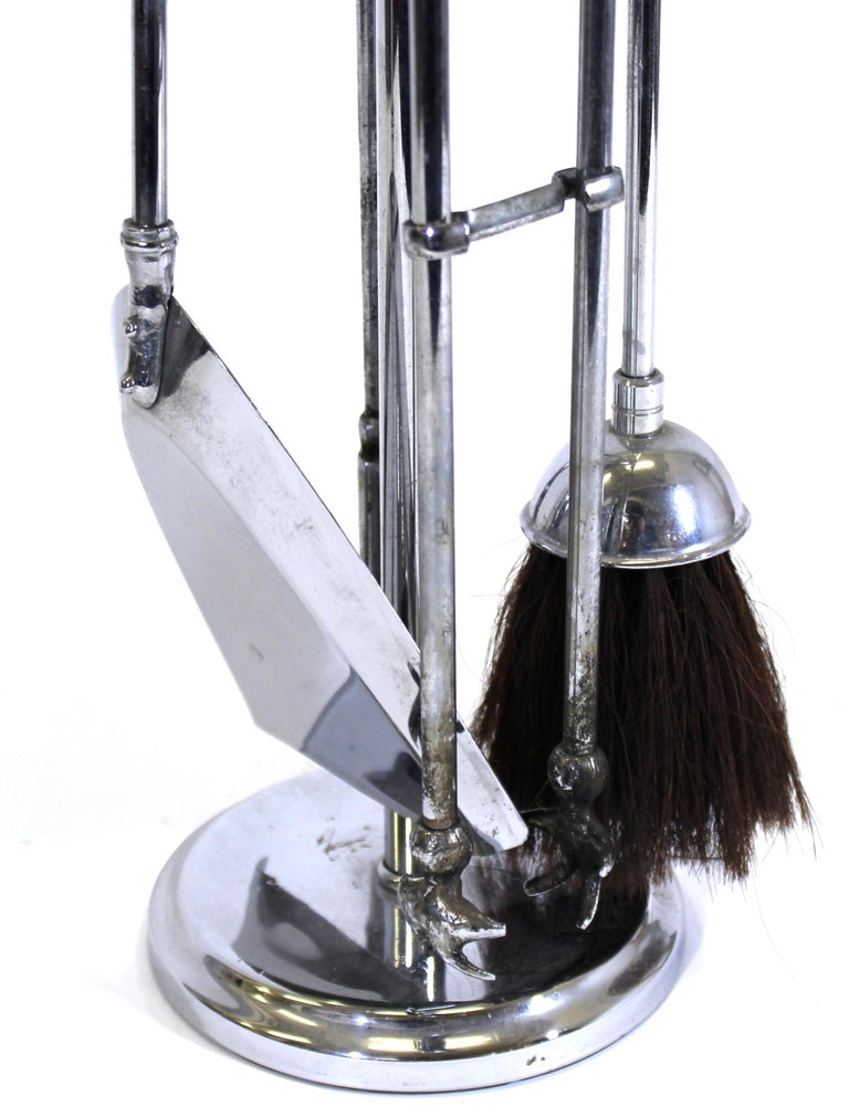 American Art Deco Chromed Metal Fireplace Tool Set For Sale at 1stDibs