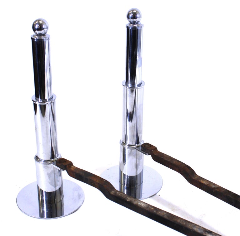American Art Deco Chromed Metal 'Skyscraper Style' Andirons For Sale at ...