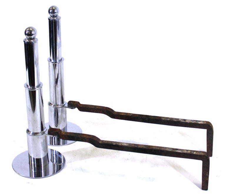 American Art Deco Chromed Metal 'Skyscraper Style' Andirons For Sale at ...