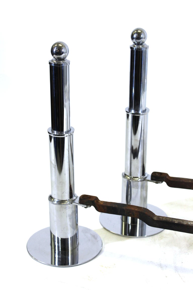 American Art Deco Chromed Metal 'Skyscraper Style' Andirons For Sale at ...