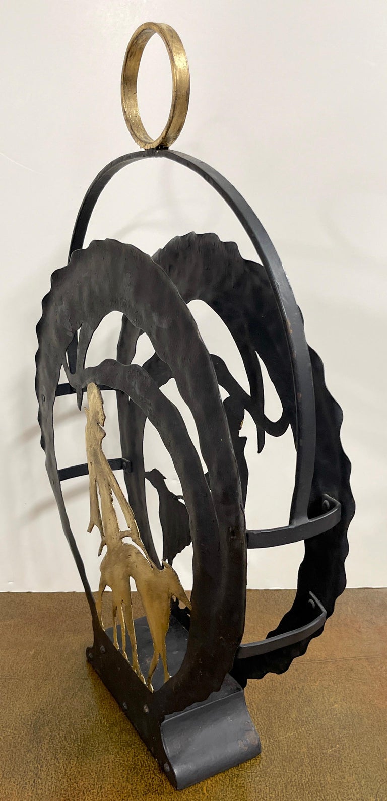 American Art Deco Gilt Iron Flapper Walking Dog Vignette Magazine Rack ...