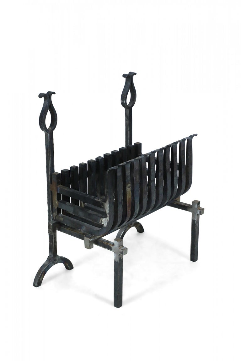 American Art Deco Iron Fire Grate with Andirons For Sale at 1stDibs
