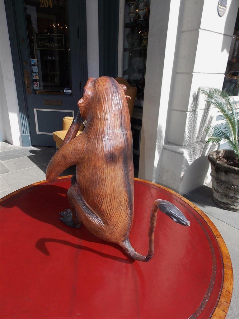 American Art Deco Life-Size Leather Monkey with Green Glass Eyes, 20th ...