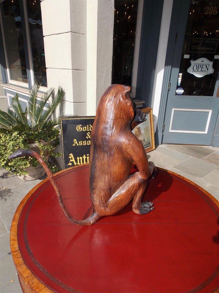 American Art Deco Life-Size Leather Monkey with Green Glass Eyes, 20th ...