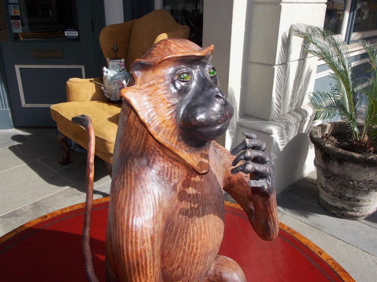 American Art Deco Life-Size Leather Monkey with Green Glass Eyes, 20th ...