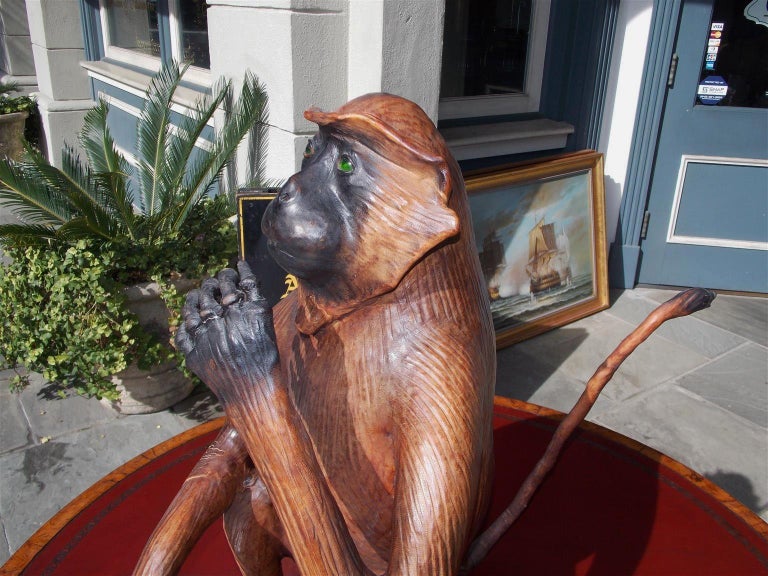American Art Deco Life-Size Leather Monkey with Green Glass Eyes, 20th ...