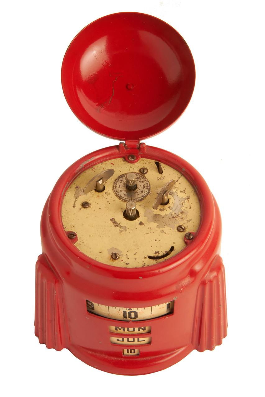 American Art Deco Red Kal-Klock Mechanical Combination Alarm Clock ...