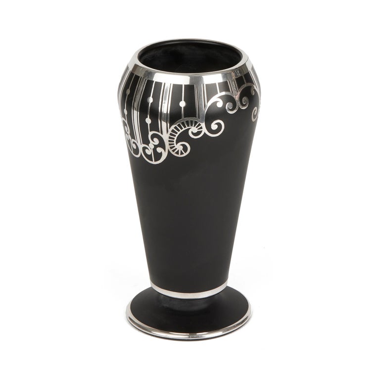 American Art Deco Rockwell Silver Overlay Glass Vase at 1stDibs