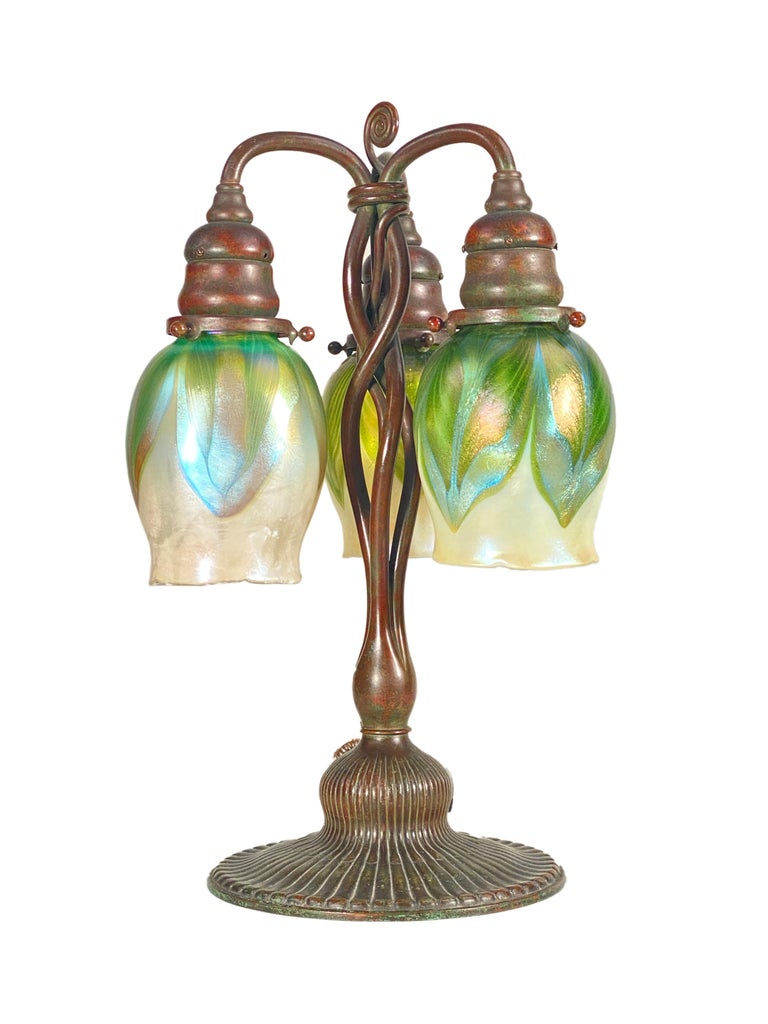 American Art Nouveau Newel Post Table Lamp by, Tiffany Studios For Sale ...