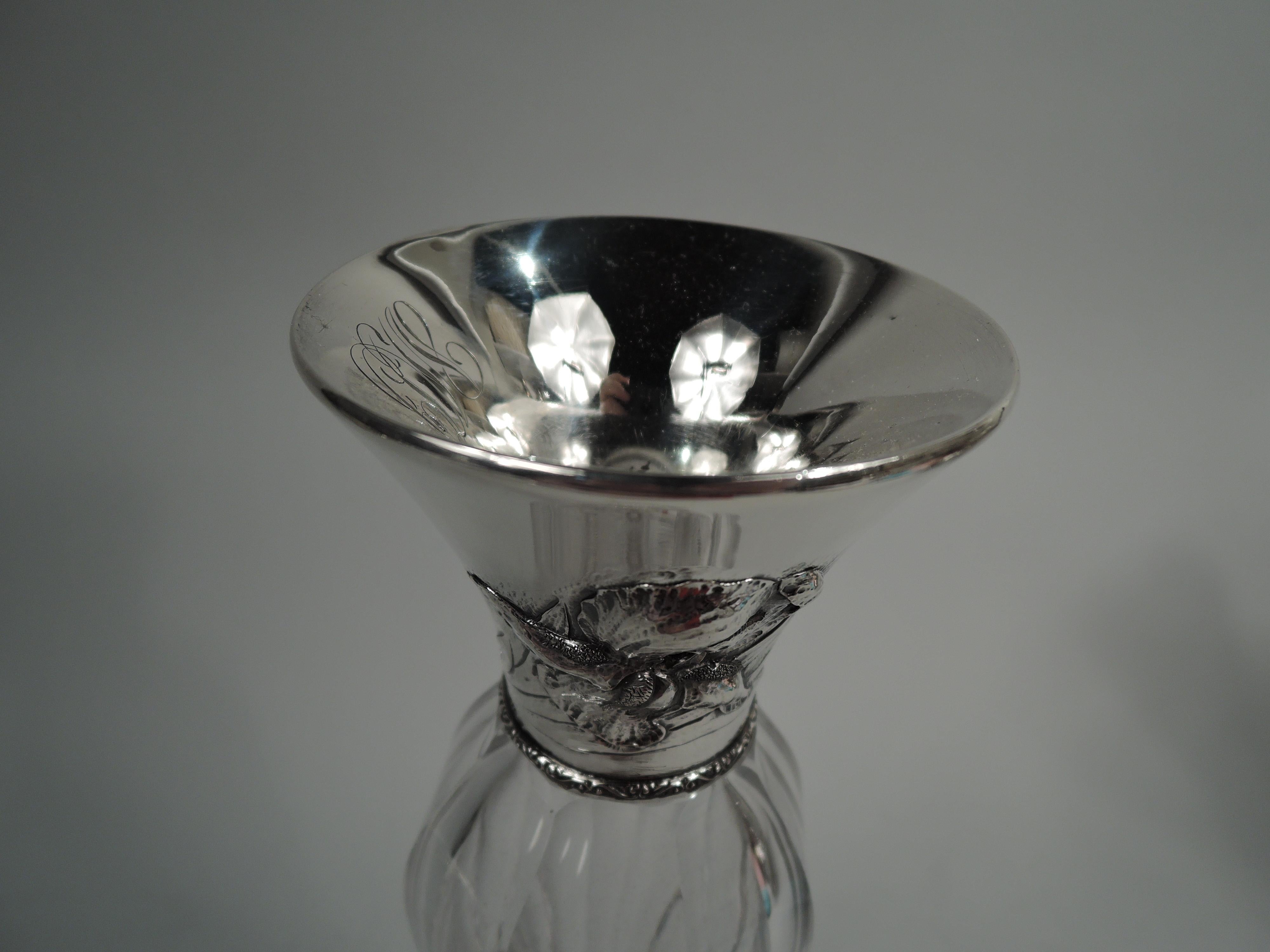 American Art Nouveau Sterling Silver and Cut-Glass Vase For Sale at 1stDibs