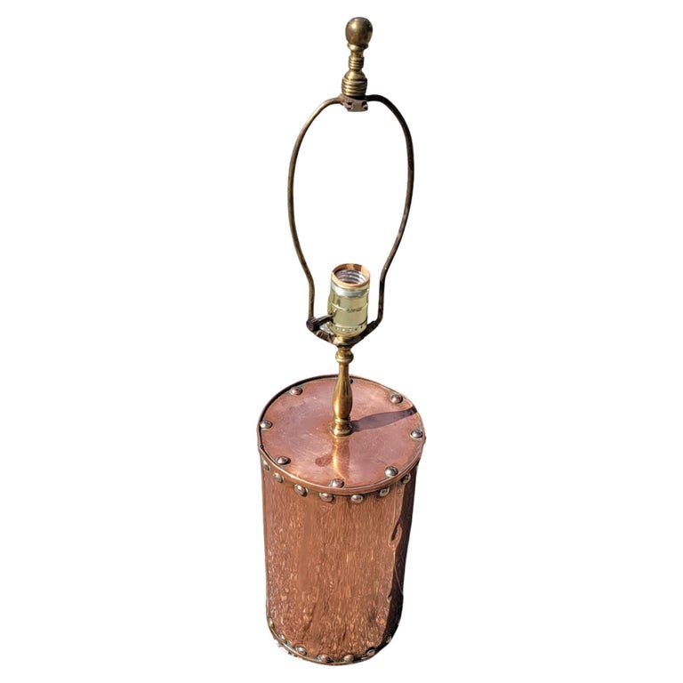 American Arts and Crafts Copper and Nailhead Drum Table Lamp For Sale ...