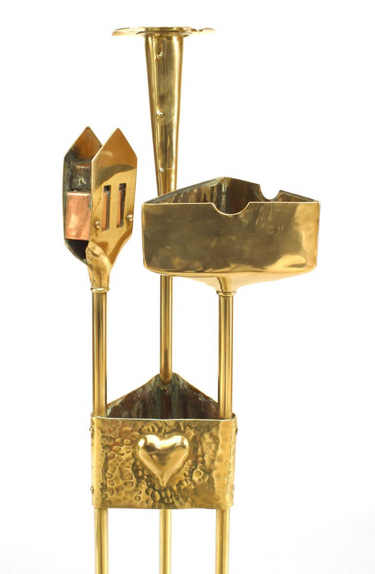 American Arts and Crafts Brass Smoking Stand For Sale at 1stDibs