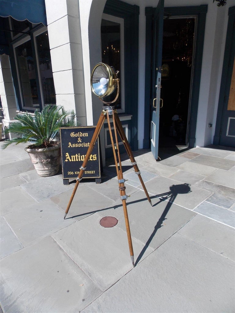 American Brass and Oak Swivel Spot Light on Telescopic Tripod Stand ...