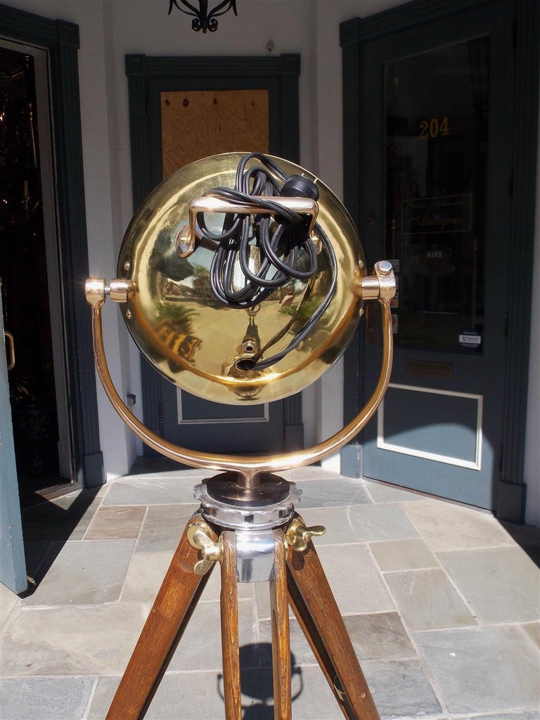 American Brass and Oak Swivel Spot Light on Telescopic Tripod Stand ...