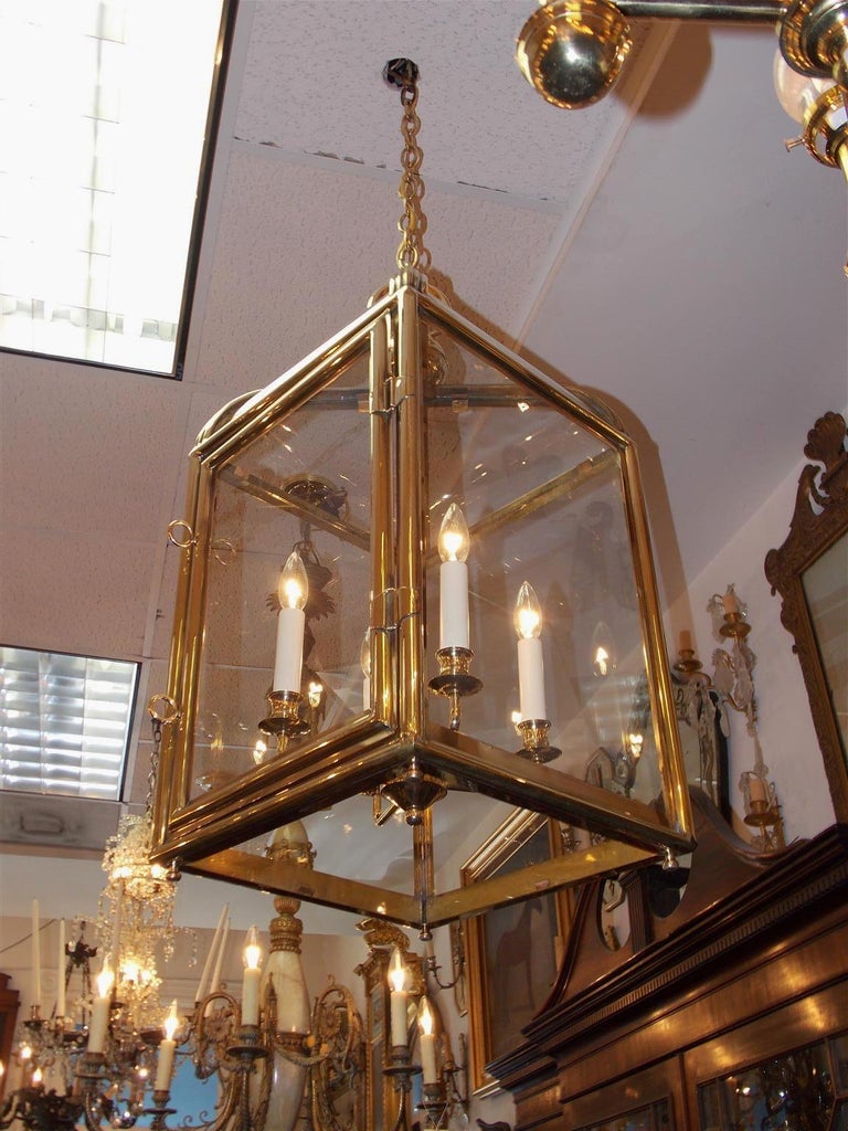 American Brass Glass Dome Hanging Lantern with Interior Light Cluster ...