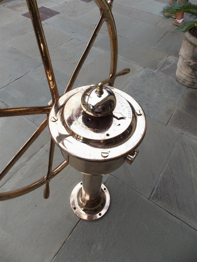 American Brass Nautical Ship Wheel Mounted on Brass Geared Pedestal ...