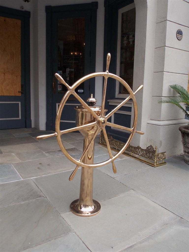 American Brass Nautical Ship Wheel Mounted on Brass Geared Pedestal ...