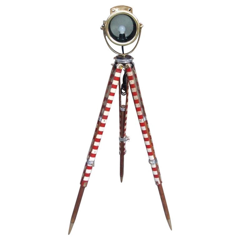 American Brass Spot Light on Telescopic Barber Pole Tripod Stand, NY ...
