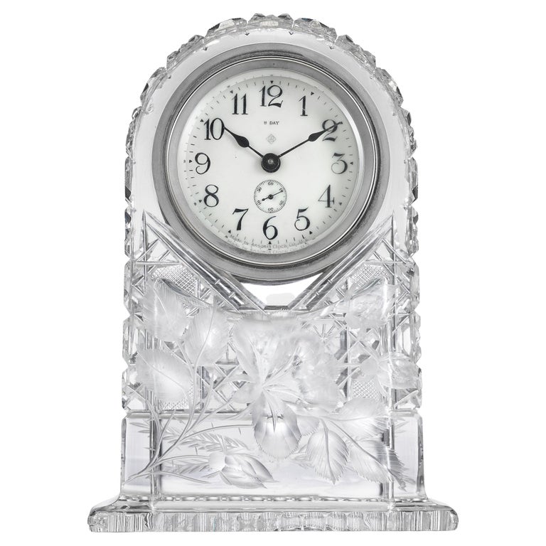 American Brilliant Cut Glass Clock For Sale at 1stDibs
