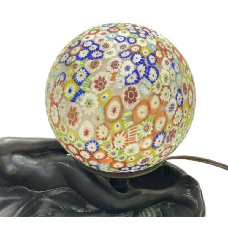 American Bronze and Millifiori Art Nouveau Mermaid Lamp, First Half ...