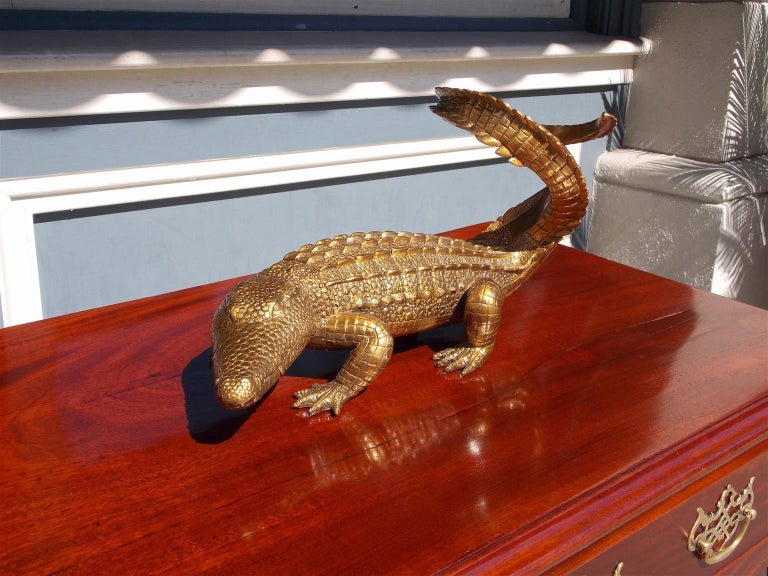 American Cast Brass Alligator Decorative Wine Bottle Holder, 20th ...