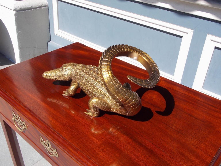 American Cast Brass Alligator Decorative Wine Bottle Holder, 20th ...