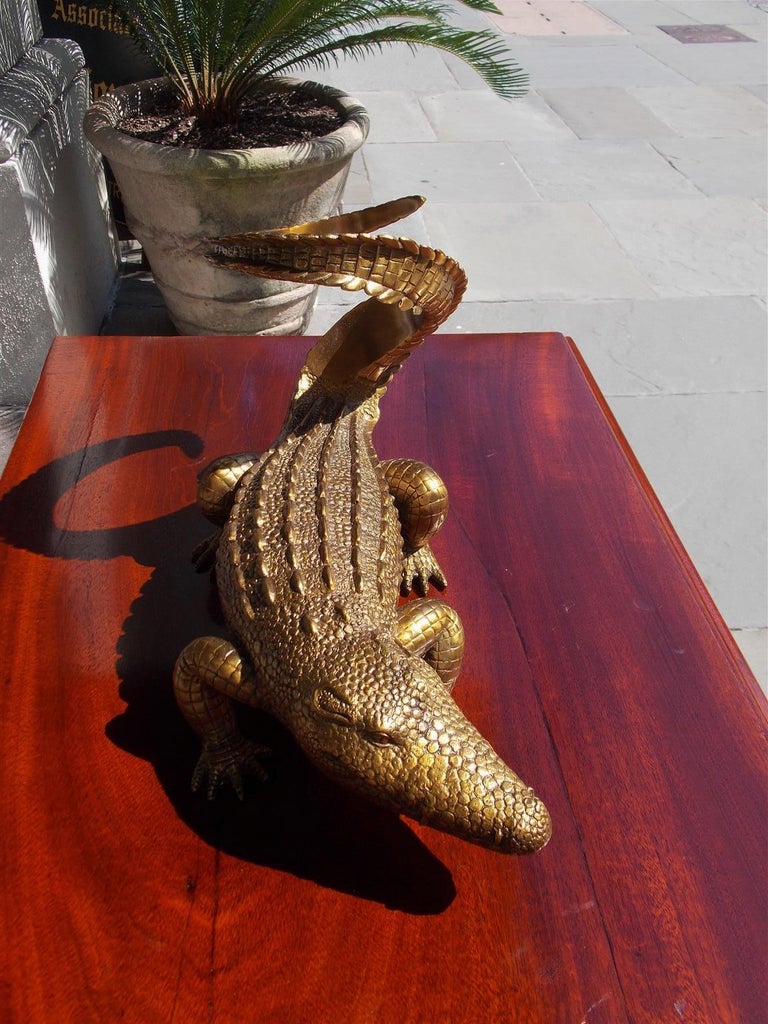 American Cast Brass Alligator Decorative Wine Bottle Holder, 20th ...