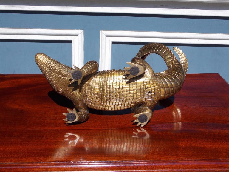 American Cast Brass Alligator Decorative Wine Bottle Holder, 20th ...