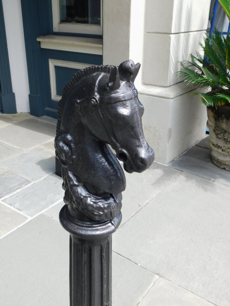 American Cast Iron and Painted Horse Head Fluted Ringed Hitching Post ...