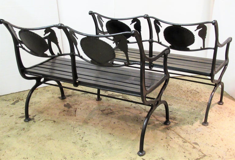 American Cast Iron Sea Horse and Scallop Shell Design Garden Benches at ...