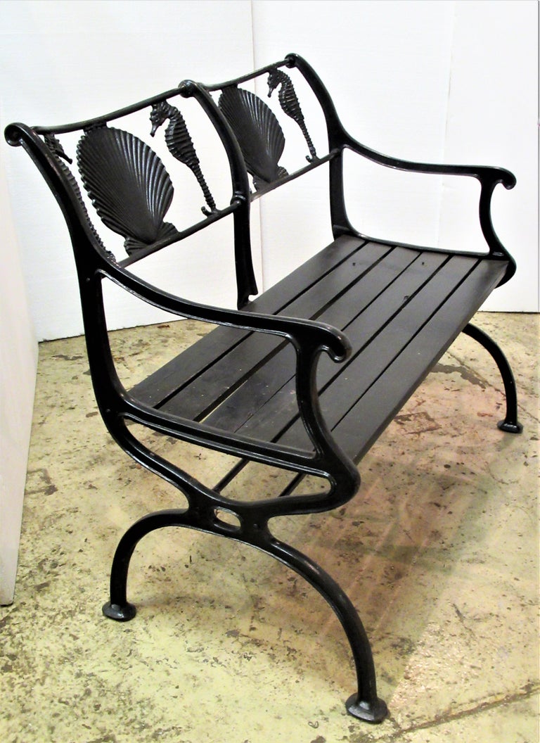 American Cast Iron Sea Horse and Scallop Shell Design Garden Benches at ...