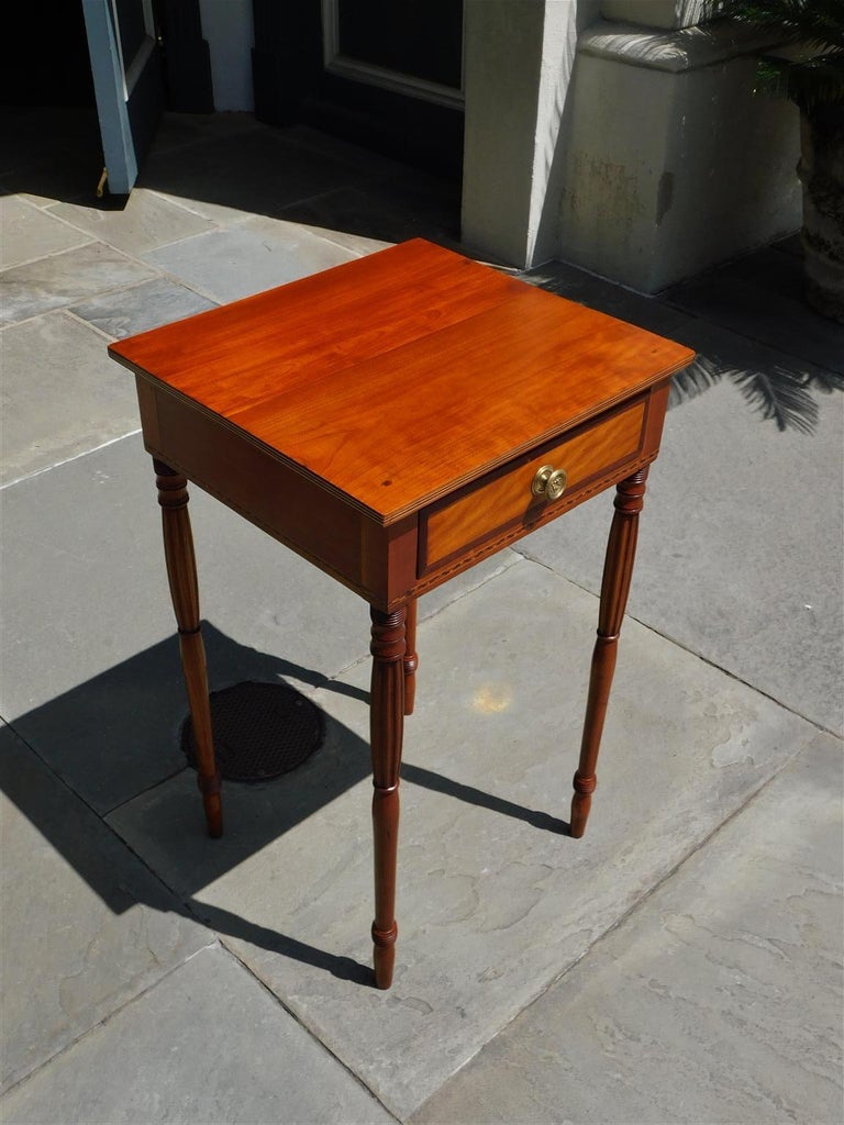 American Cherry and Mahogany One Drawer Inlaid Stand with Reeded Legs ...