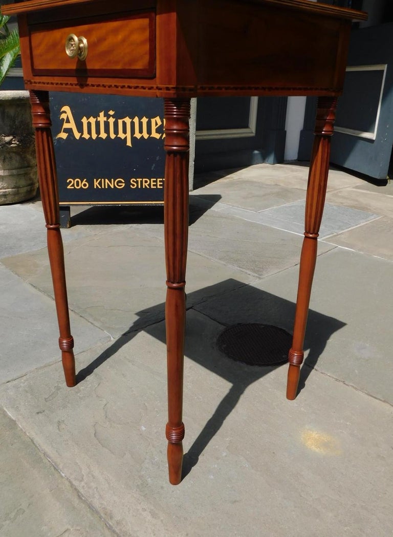 American Cherry and Mahogany One Drawer Inlaid Stand with Reeded Legs ...