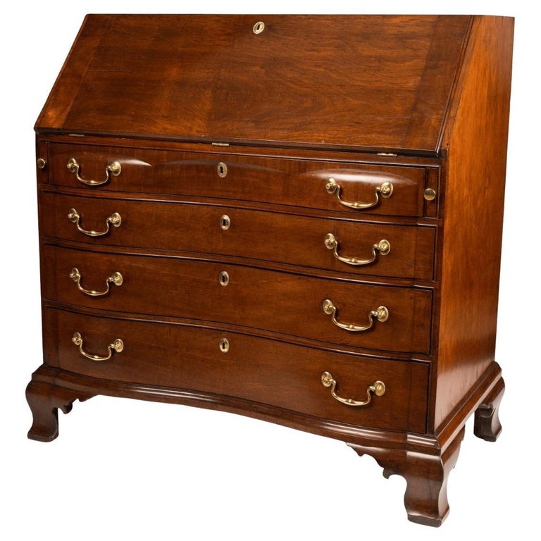 American Chippendale Oxbow Slant Front Desk, 1780 For Sale at 1stDibs