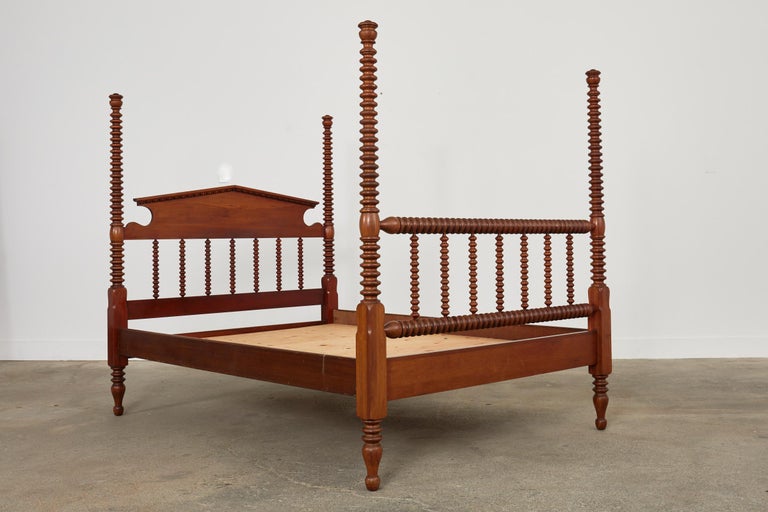 American Classical Bobbin Turned Fruitwood Spindle Bed For Sale at 1stDibs