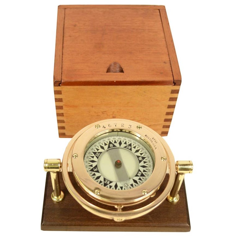 American Compass from the Early 1900s Brass with Wooden Box at 1stDibs