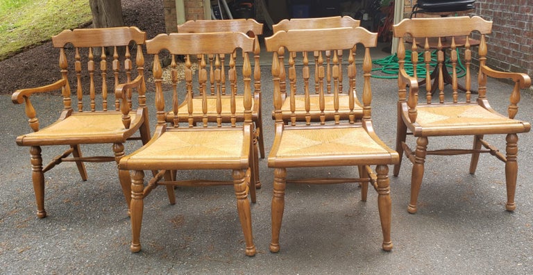 American Country Dining Chairs with Rush Seats and Loose Tufted Vinyl ...