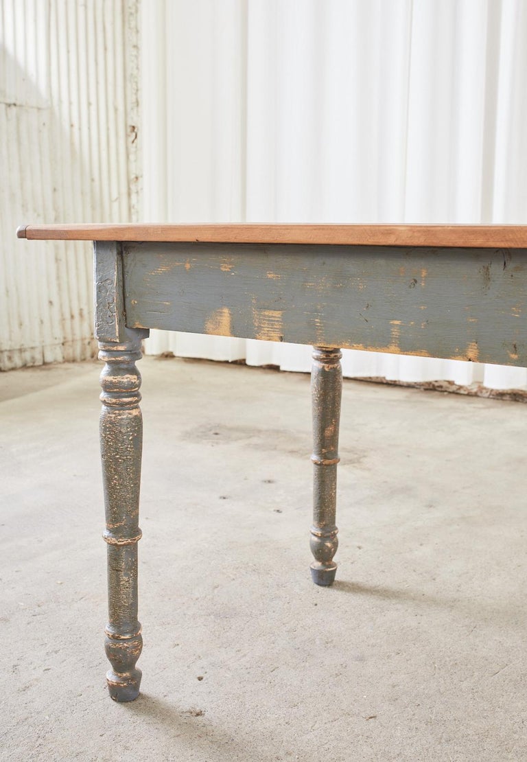 American Country Painted Pine Farmhouse Dining Table For Sale at 1stDibs
