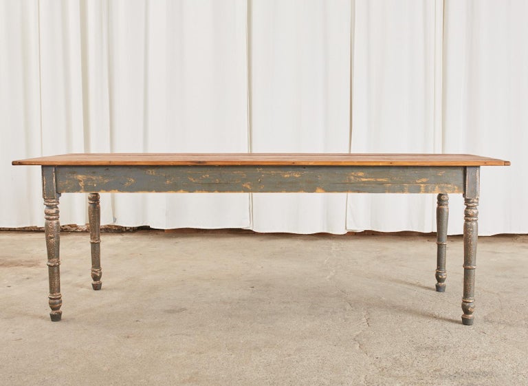 American Country Painted Pine Farmhouse Dining Table For Sale at 1stDibs