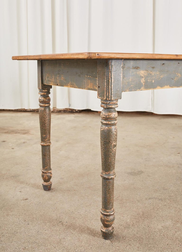 American Country Painted Pine Farmhouse Dining Table For Sale at 1stDibs