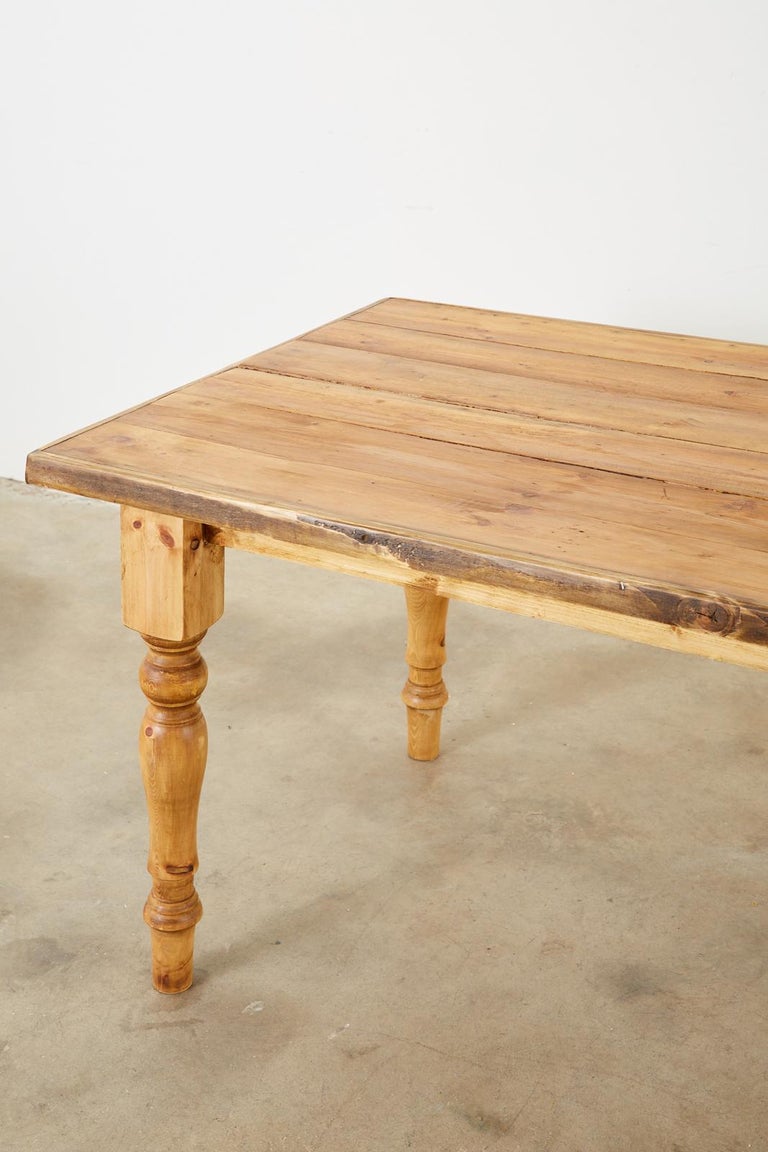 American Country Pine Turned Leg Farmhouse Table at 1stDibs