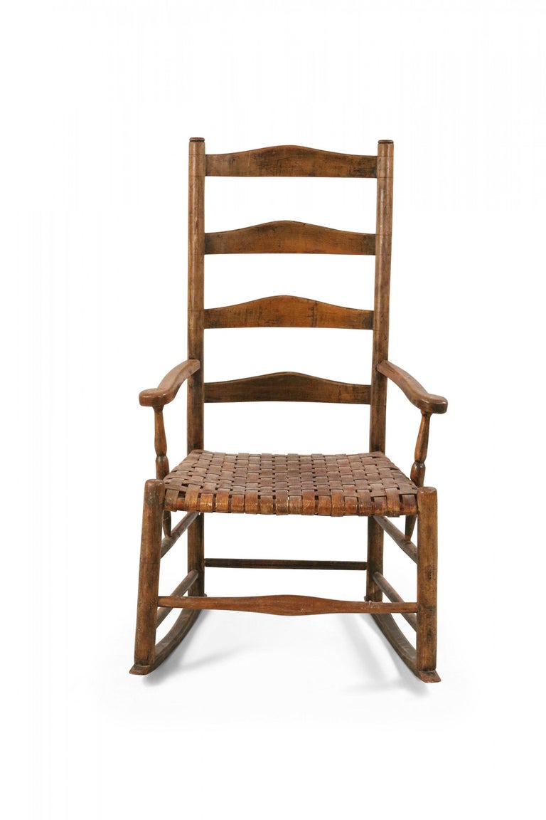 American Country Rustic Pine and Woven Splint Wood Rocking Chair For ...
