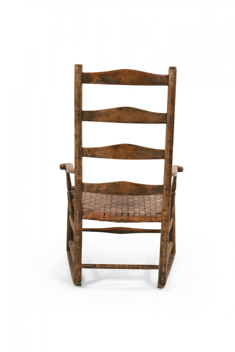 American Country Rustic Pine and Woven Splint Wood Rocking Chair For ...