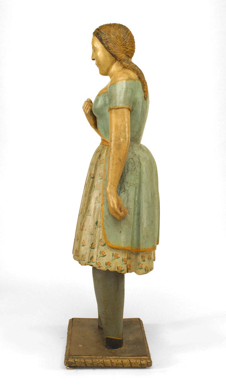 Country Style Wooden Girl Figure For Sale at 1stDibs