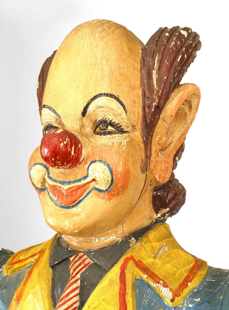 American Country Carved Wooden Clown For Sale at 1stDibs